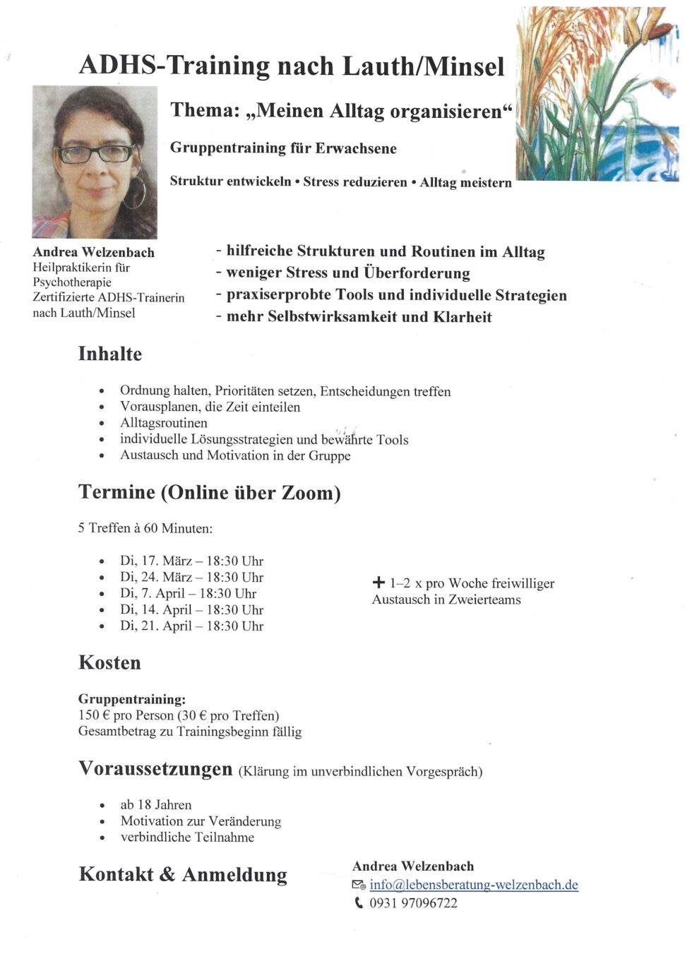 ADHS-Training nach Lauth/Minsel zum Thema \”Den Alltag organisieren ...